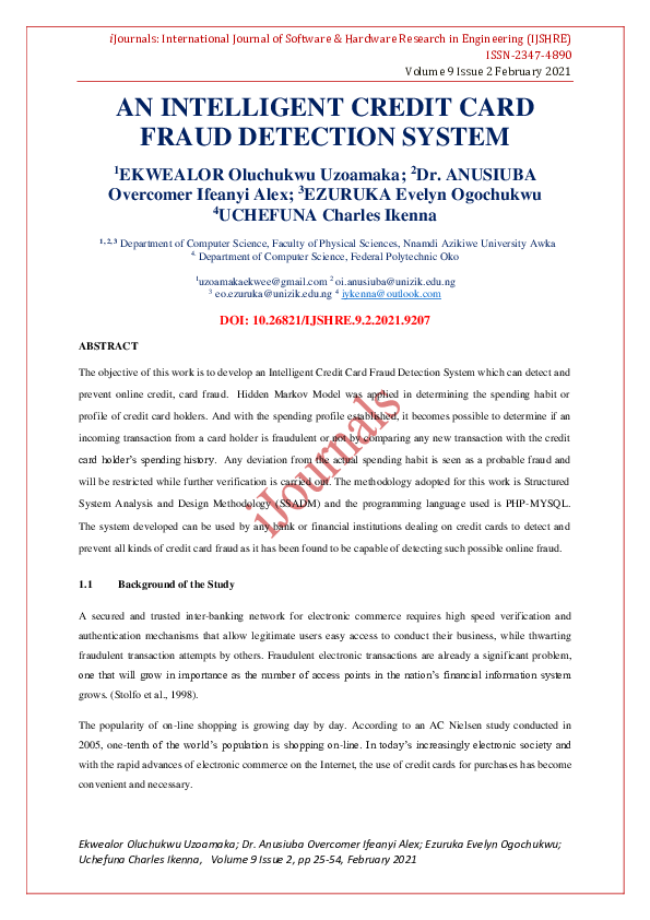 (PDF) An Intelligent Credit Card Fraud Detection System | Ekwealor ...
