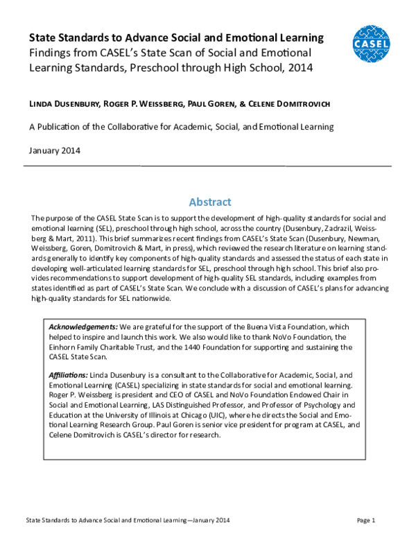 (PDF) State Standards to Advance Social and Emotional Learning ...