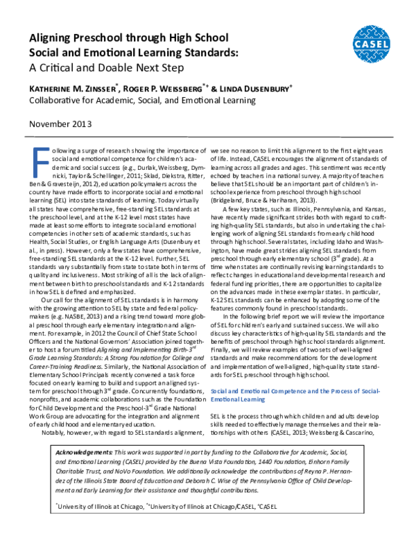 (PDF) Aligning Preschool through High School Social and Emotional ...