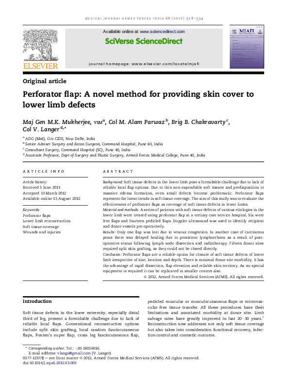 (PDF) Perforator flap: A novel method for providing skin cover to lower ...