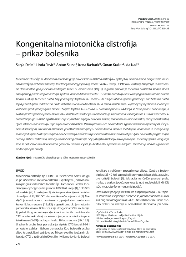 (PDF) Kongenitalna miotonička distrofija – prikaz pacijenta