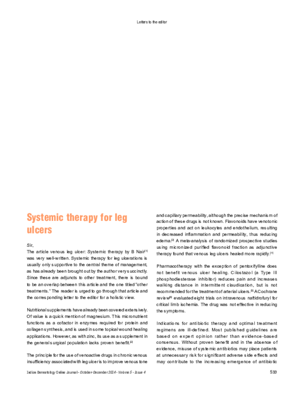 (PDF) Systemic therapy for leg ulcers