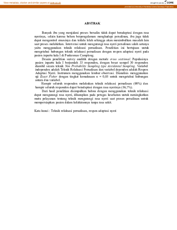 (PDF) Hubungan Teknik Relaksasi Pernafasan Dengan Respon Adaptasi Nyeri ...