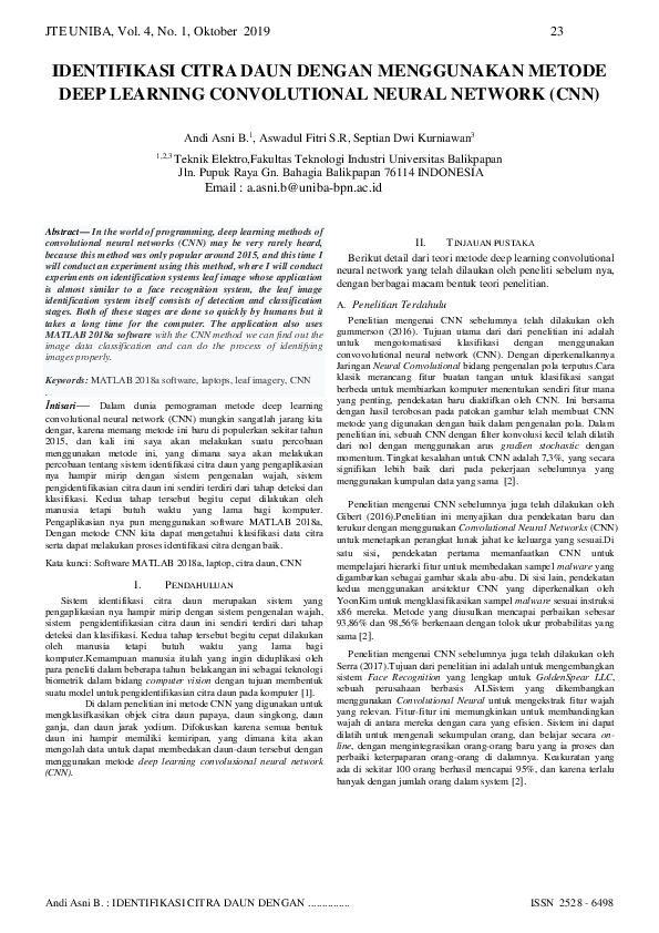 Pdf Identifikasi Citra Daun Dengan Menggunakan Metode Deep Learning Convolutional Neural