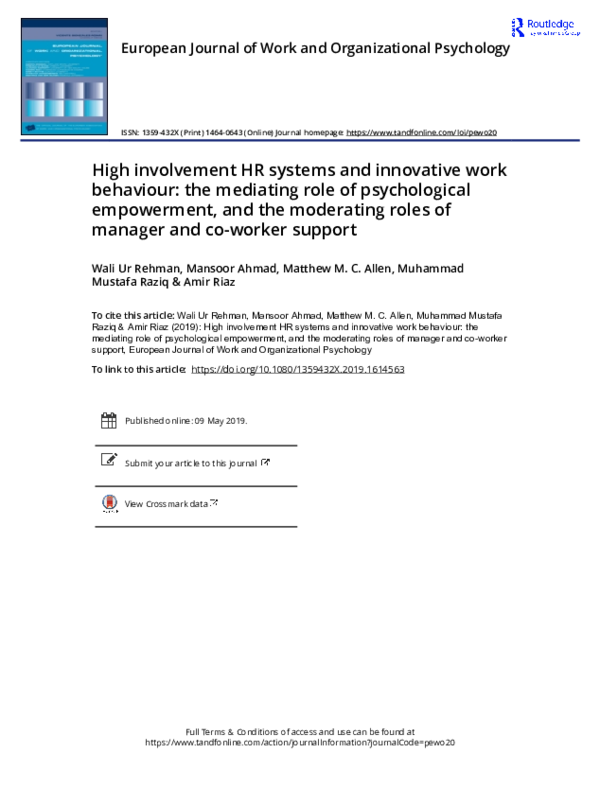 (PDF) High involvement HR systems and innovative work behaviour: the ...