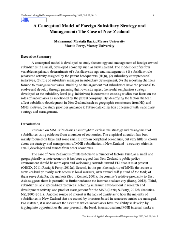 (PDF) A Conceptual Model of Foreign Subsidiary Strategy and Management ...