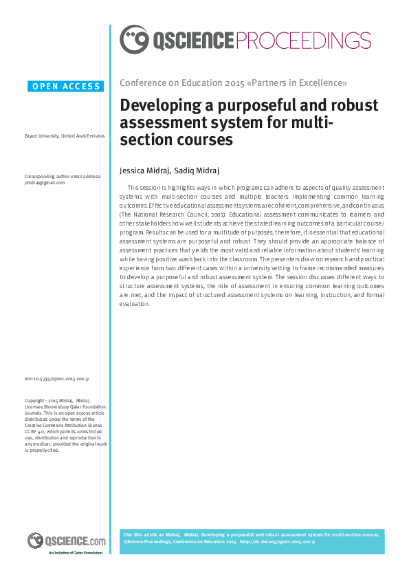 (PDF) Developing a purposeful and robust assessment system for multi ...