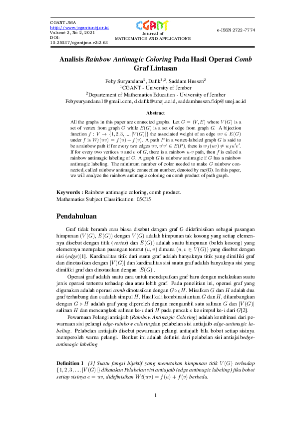 (PDF) Analisis Rainbow Antimagic Coloring Pada Hasil Operasi Comb Graf Lintasan