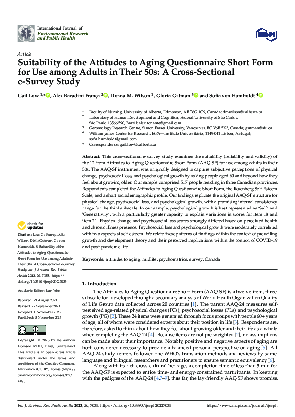 (PDF) Suitability of the Attitudes to Aging Questionnaire Short Form ...