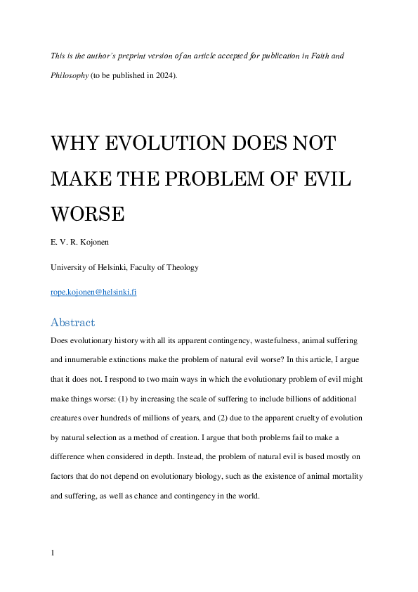 (PDF) WHY EVOLUTION DOES NOT MAKE THE PROBLEM OF EVIL WORSE