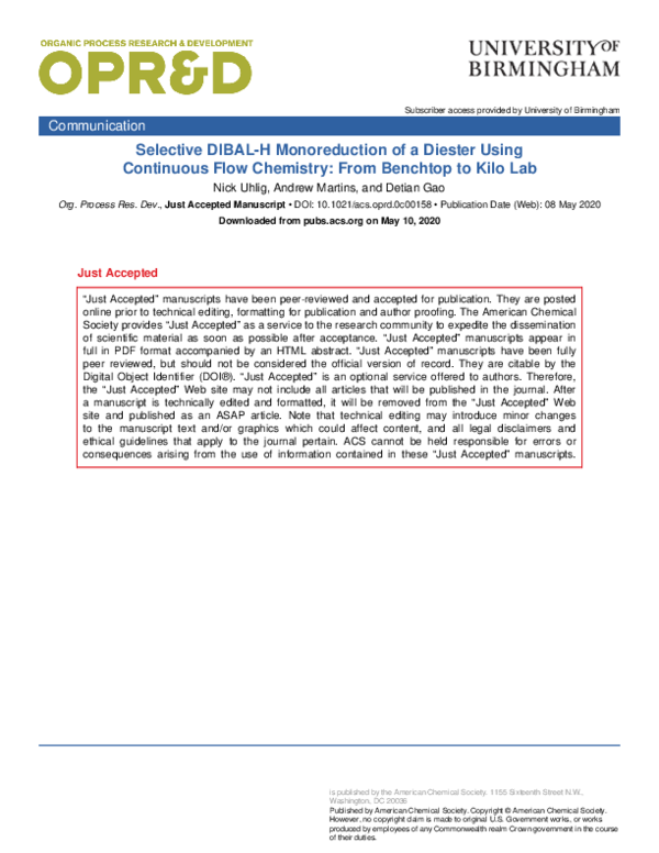 (PDF) Selective DIBAL-H Monoreduction of a Diester Using Continuous ...