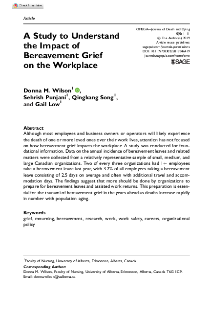 (PDF) A Study to Understand the Impact of Bereavement Grief on the ...