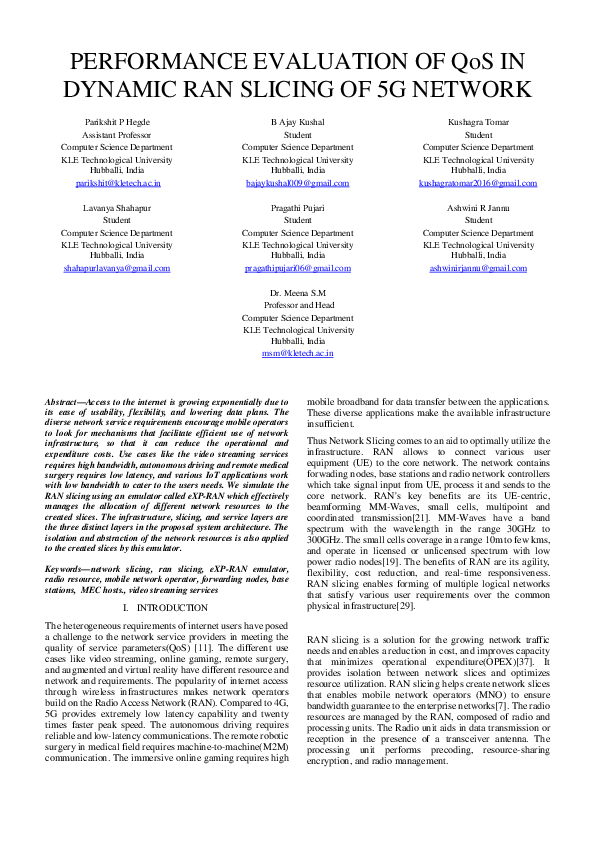 (PDF) PERFORMANCE EVALUATION OF QoS IN DYNAMIC RAN SLICING OF 5G NETWORK