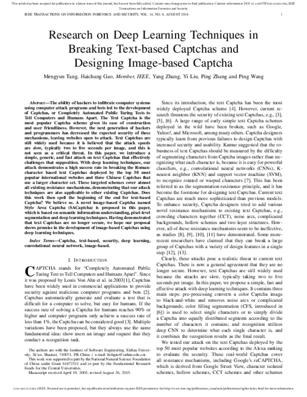 (PDF) Research on Deep Learning Techniques in Breaking Text-Based Captchas and Designing Image ...