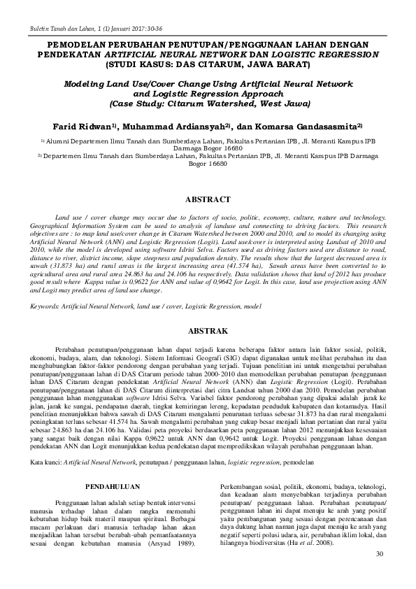 (PDF) Pemodelan Perubahan Penutupan/Penggunaan Lahan Dengan Pendekatan Artificial Neural Network ...