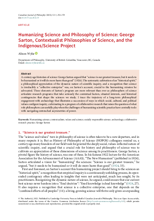 (PDF) Humanizing Science and Philosophy of Science: George Sarton ...
