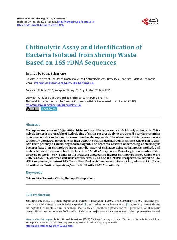 (PDF) Chitinolytic Assay and Identification of Bacteria Isolated from ...