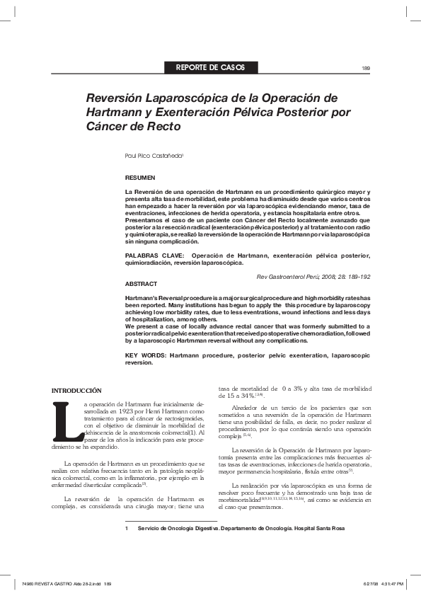 (PDF) Reversión laparoscópica de la Operación de Hartmann y ...