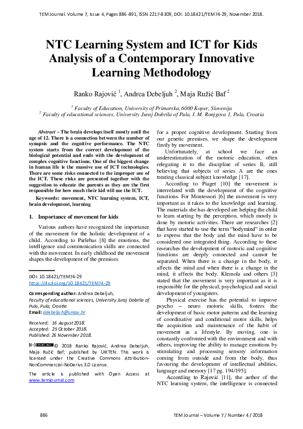 (PDF) NTC Learning System and ICT for Kids Analysis of a Contemporary Innovative Learning ...