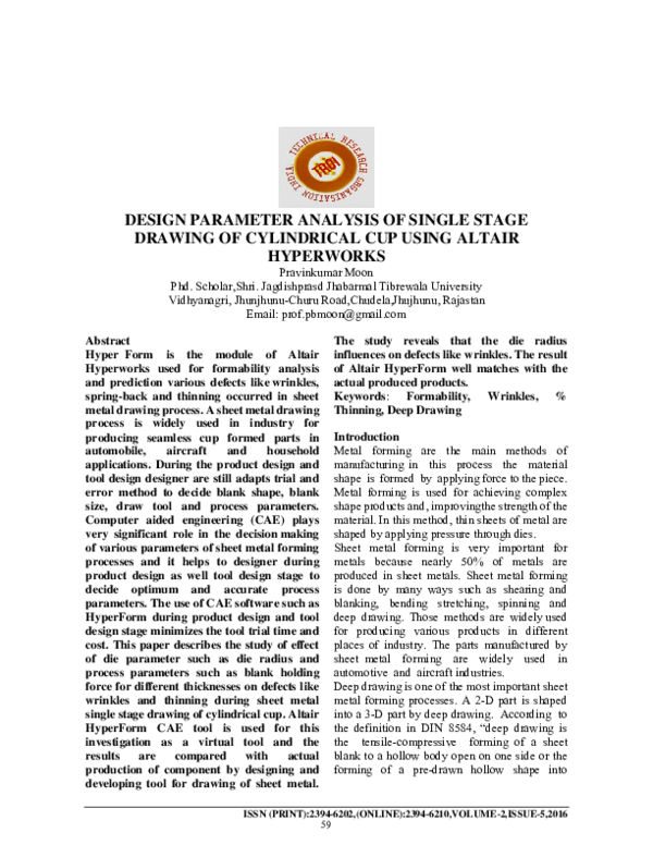 (PDF) Design Parameter Analysis of Single Stage Drawing of Cylindrical ...