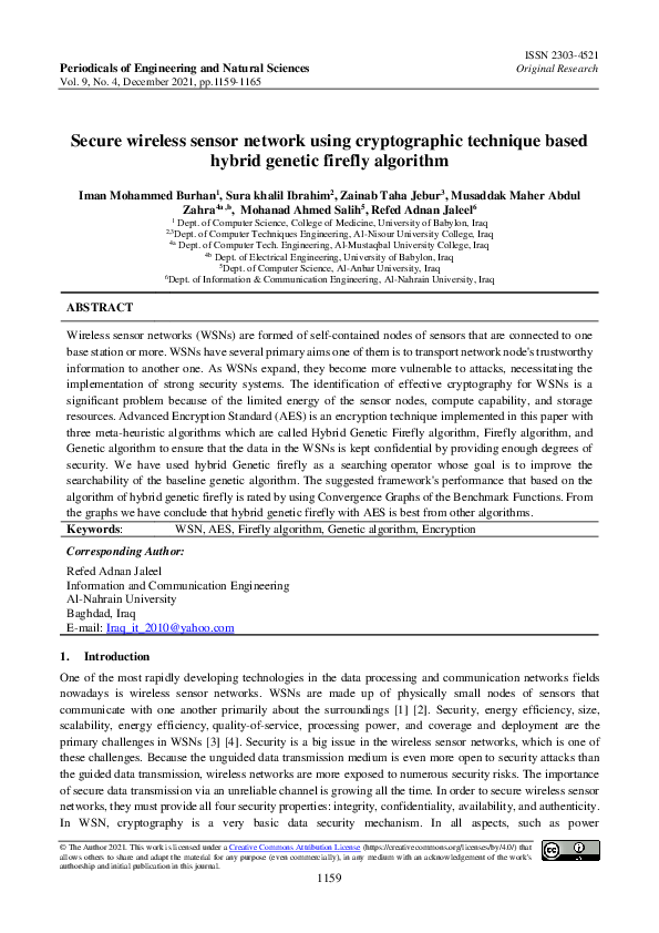 (PDF) Secure wireless sensor network using cryptographic technique based hybrid genetic firefly ...