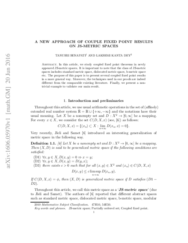(PDF) A new approach of couple fixed point results on JS-metric spaces