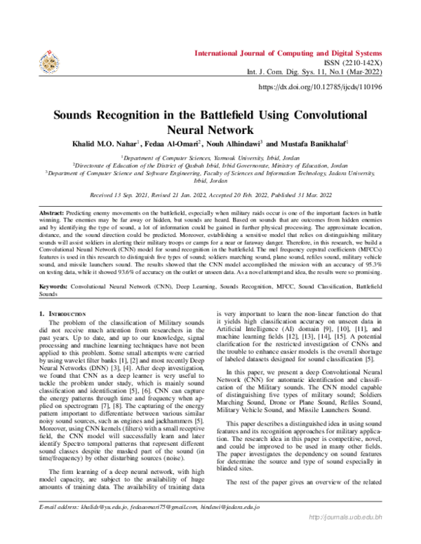 (PDF) Sounds Recognition in the Battlefield Using Convolutional Neural Network
