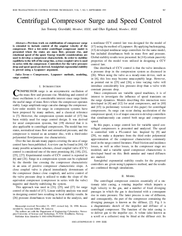 (PDF) Centrifugal compressor surge and speed control