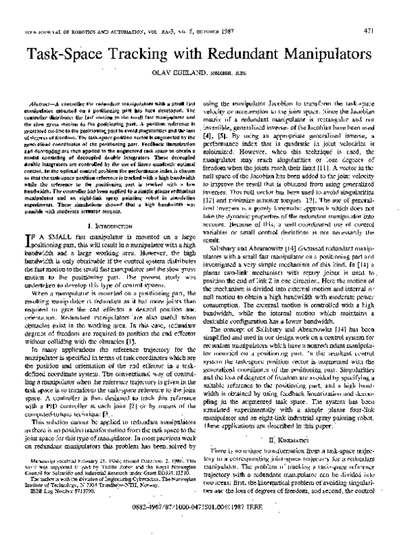 (PDF) Task-space tracking with redundant manipulators