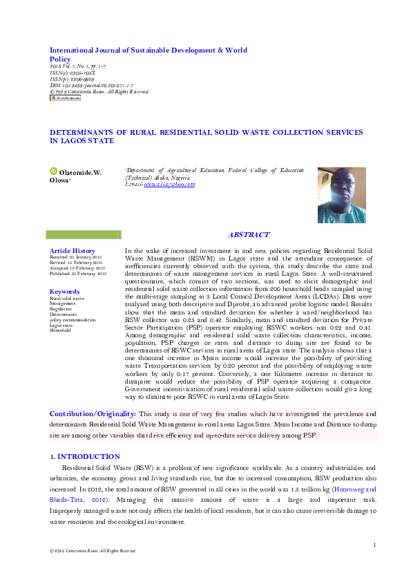 (PDF) Determinants of Rural Residential Solid Waste Collection Services ...