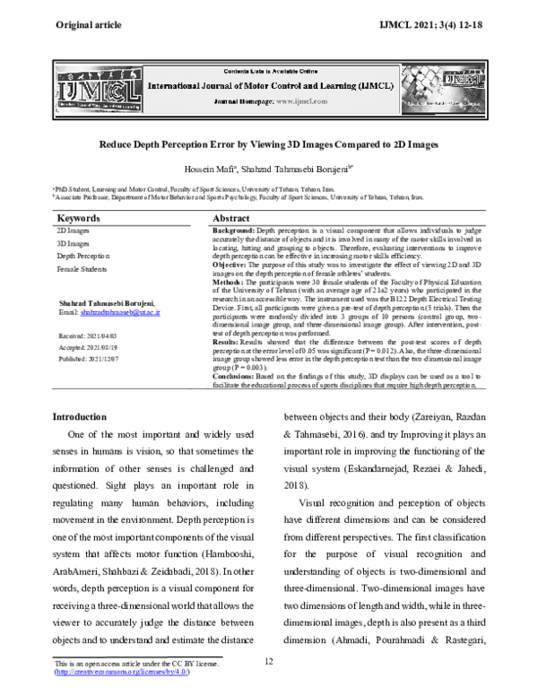 (PDF) Reduce Depth Perception Error by Viewing 3D Images Compared to 2D Images