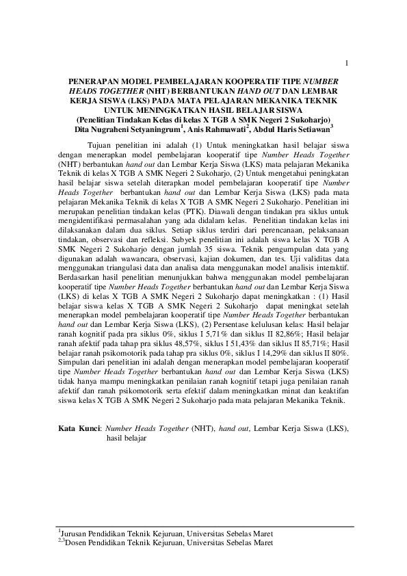 (PDF) PENERAPAN MODEL PEMBELAJARAN KOOPERATIF TIPE NUMBER HEADS TOGETHER (NHT) BERBANTUKAN HAND ...