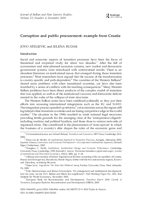 (PDF) Corruption and public procurement: example from Croatia