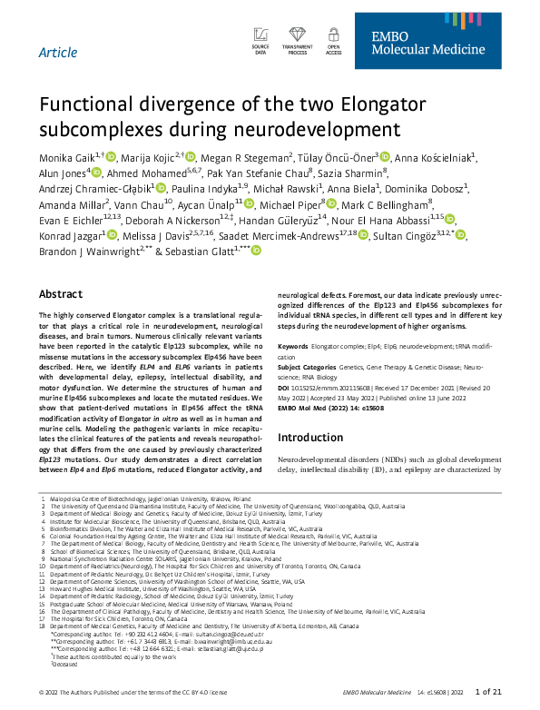 (PDF) Functional divergence of the two Elongator subcomplexes during ...