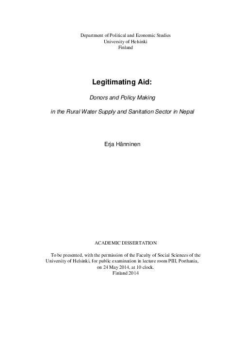 (PDF) Legitimating Aid : Donors and Policy Making in the Rural Water ...