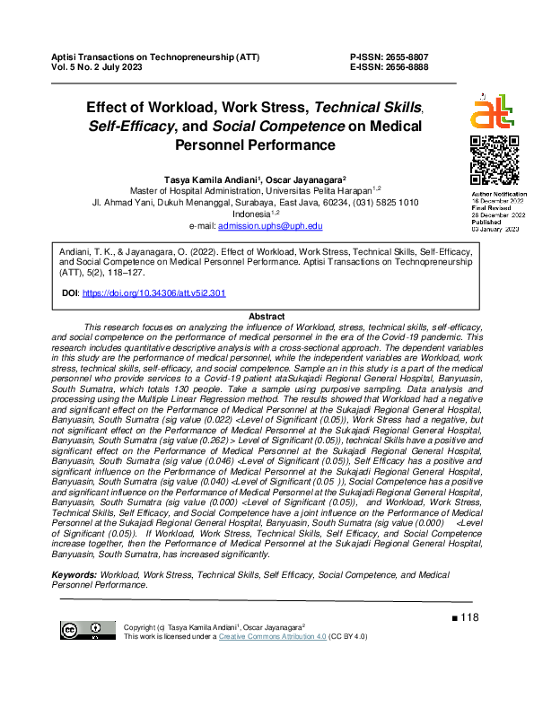 (PDF) Effect of Workload, Work Stress, Technical Skills, Self-Efficacy, and Social Competence on ...