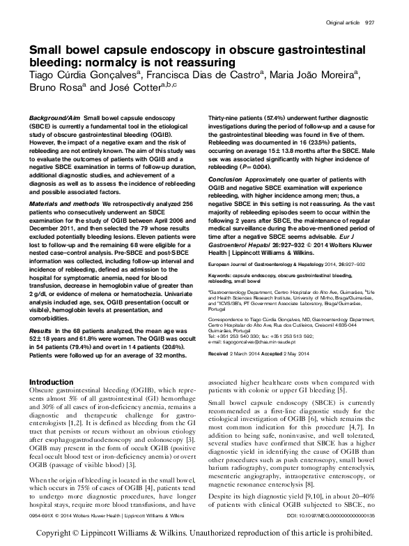 (PDF) Small Bowel Capsule Endoscopy in Obscure Gastrointestinal ...