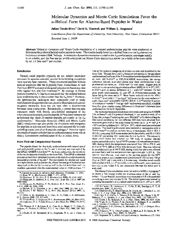 (PDF) Molecular dynamics and Monte Carlo simulations favor the .alpha.-helical form for alanine ...