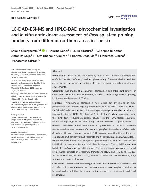 (PDF) LC‐DAD‐ESI‐MS and HPLC‐DAD phytochemical investigation and in vitro antioxidant assessment ...
