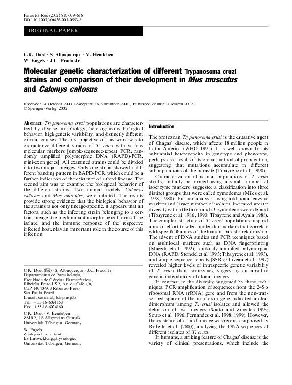 (PDF) Molecular genetic characterization of different Trypanosoma cruzi ...