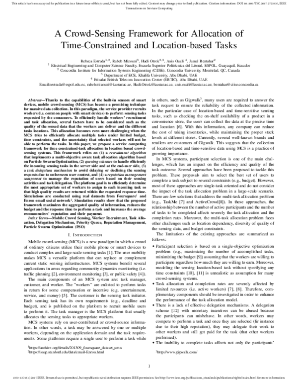 (PDF) A Crowd-Sensing Framework for Allocation of Time-Constrained and Location-Based Tasks