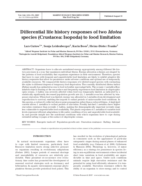 (PDF) Differential life history responses of two Idotea species ...