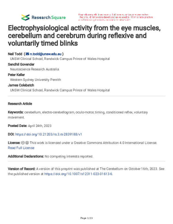 (PDF) Electrophysiological activity from the eye muscles, cerebellum ...
