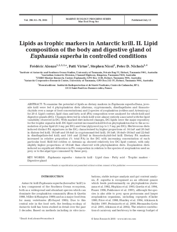 (PDF) Lipids as trophic markers in Antarctic krill. II. Lipid ...