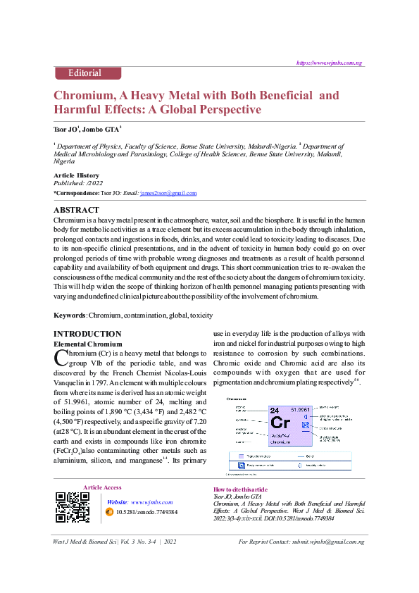 (PDF) Chromium, A Heavy Metal with Both Beneficial and Harmful Effects ...