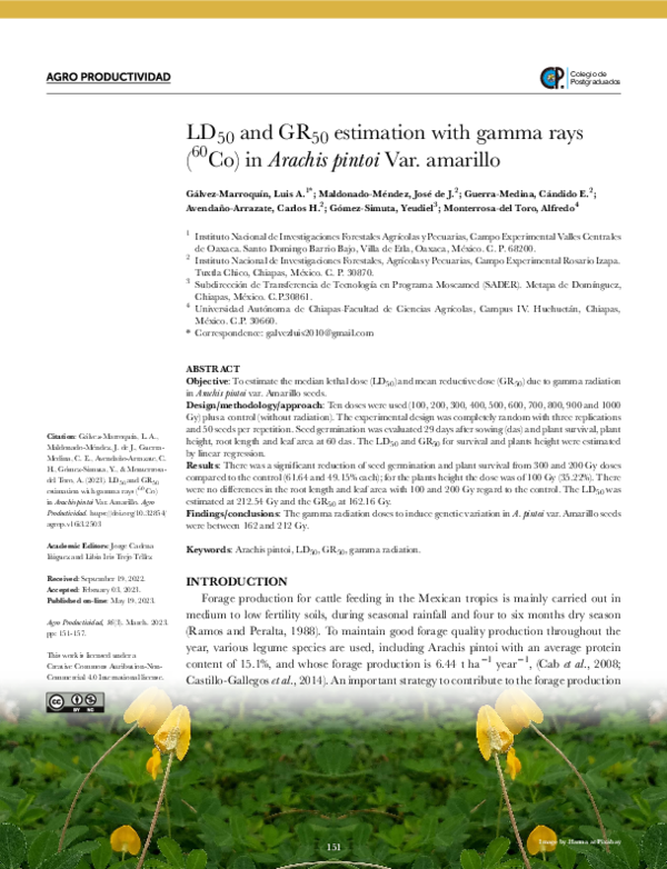 (PDF) LD50 AND GR50 ESTIMATION WITH GAMMA RAYS (60 Co) IN Arachis ...
