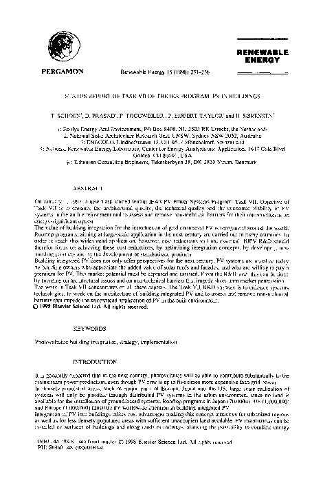 (PDF) Status report of Task VII of the IEA program: PV in buildings