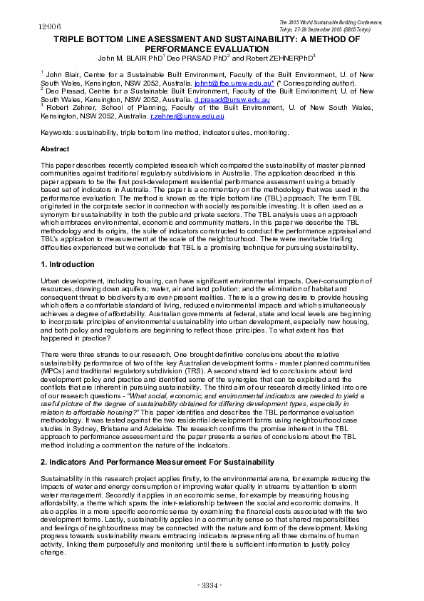 (PDF) Triple Bottom Line Method for Community Sustainability