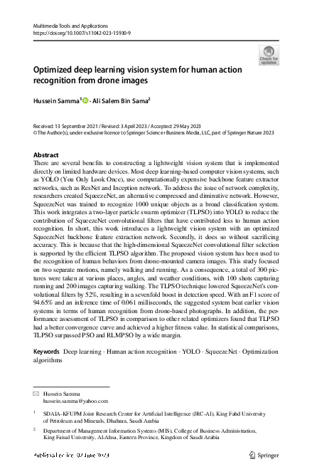 (PDF) Optimized deep learning vision system for human action recognition from drone images | Ali ...