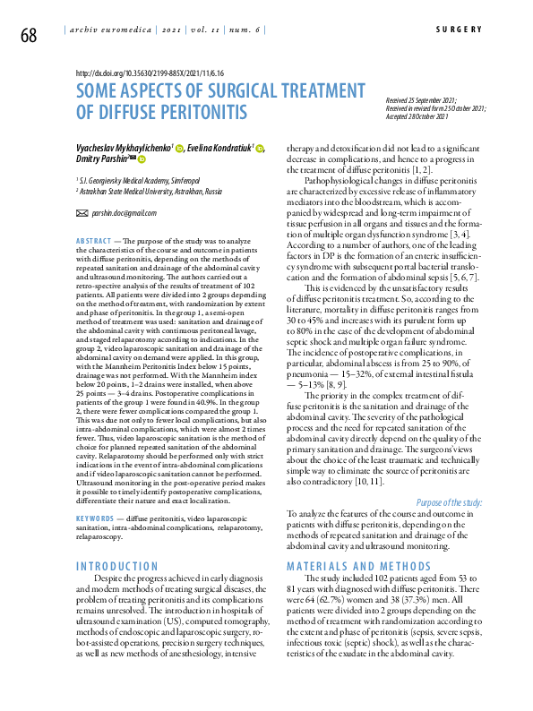 (PDF) Some Aspects of Surgical Treatment of Diffuse Peritonitis